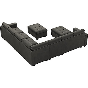 Belffin Oversized Velvet Modular 8-Seat Sectional Sofa Set with Storage Ottoman U Shaped Couch Set Modular Sectional Convertible Sofa Couch with Reversible Chaise Corner Sofa Couch Set Grey