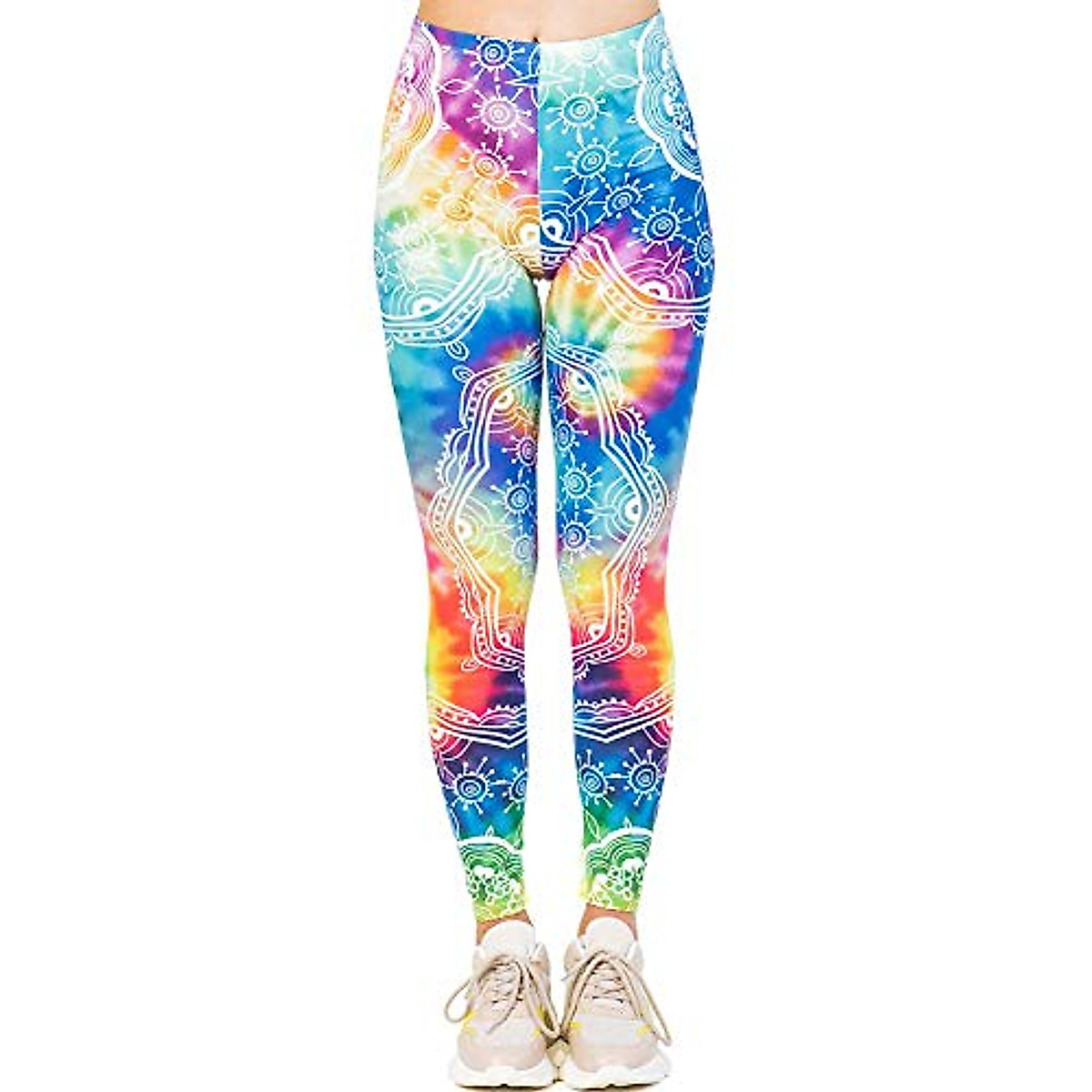 Tie Dye Seamless Workout Leggings - Women’s Colorful Mandala Printed Yoga Leggings, Tummy Control Running Pants