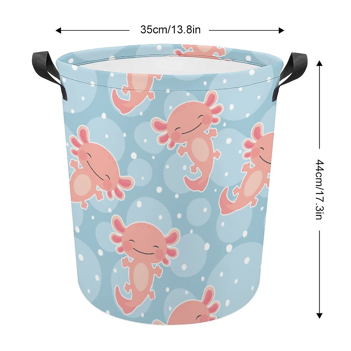 TsyTma Kawaii Axolotl Small Laundry Basket for Bedrooms Collapsible Round Laundry Hamper with Handles Round Toy Bin for Dirty Clothes,Kids Toys,Bathroom