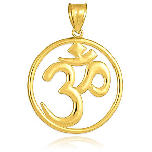 10k Gold Openwork Hindu Meditation Yoga Charm Om Pendant