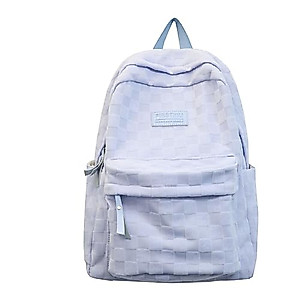 MININAI Aesthetic Checkered Backpack Light Academia Plaid Backpack Cute Preppy Backpack Fit 15.6 Inch Laptop Light Rucksack (Blue,One Size)