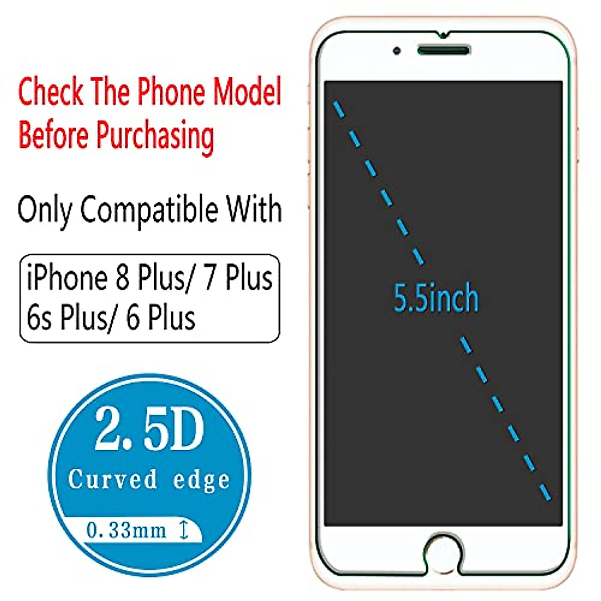 HPTech (2 Pack) Tempered Glass For iPhone 8 Plus, iPhone 7 Plus, iPhone 6S Plus, iPhone 6 Plus 5.5-Inch Screen Protector, Case Friendly, Easy to Install, Bubble Free