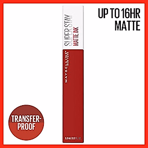 Maybelline Super Stay Matte Ink Liquid Lipstick Makeup, Long Lasting High Impact Color, Up to 16H Wear, Exhilarator, Ruby Red, 1 Count