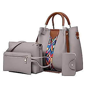 4 Pack Women Handbag Set, Soft PU Leather Top Handle Bags Set, Tote Bag, Shoulder Bags Crossbody Bag Wallet Purse (Dark Grey)