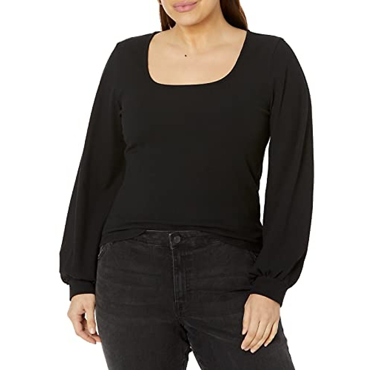 The Drop Women's @lucyswhims Square-Neck Balloon-Sleeve Top, Black, M