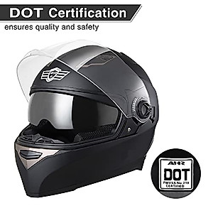 AHR Motorcycle Full Face Helmet Dual Visor Street Bike Lightweight DOT Approved Helmet Snowmobile Touring Sports for Adult Run-F1 (Matte Black, Large)
