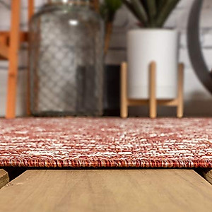 JONATHAN Y SMB104A-4 Malta Bohemian Medallion Textured Weave Indoor Outdoor Area Rug, Coastal, Traditional, Transitional Easy Cleaning,Bedroom,Kitchen,Backyard,Patio,Non Shedding, Red/Taupe, 4 X 6