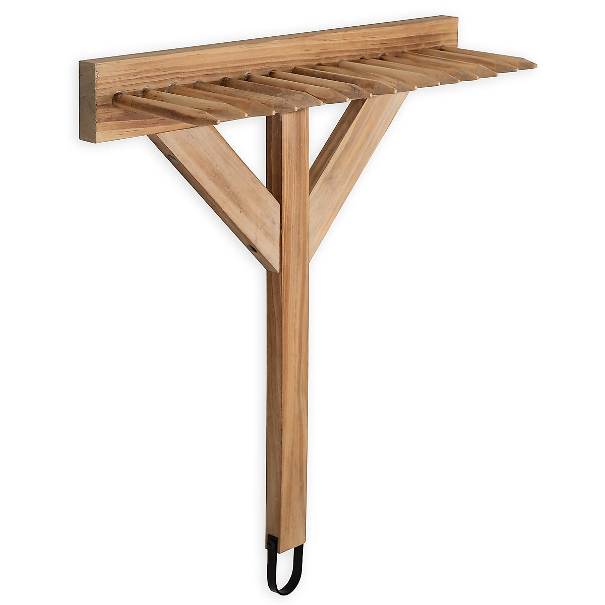 Rustic State Mucur Rake Design Wall Mounted Stemware Rack Hanging Shelf Glassware Holder Bar Organizer with 6 Wine Glass Storage 17.5 Inch Long Light Walnut