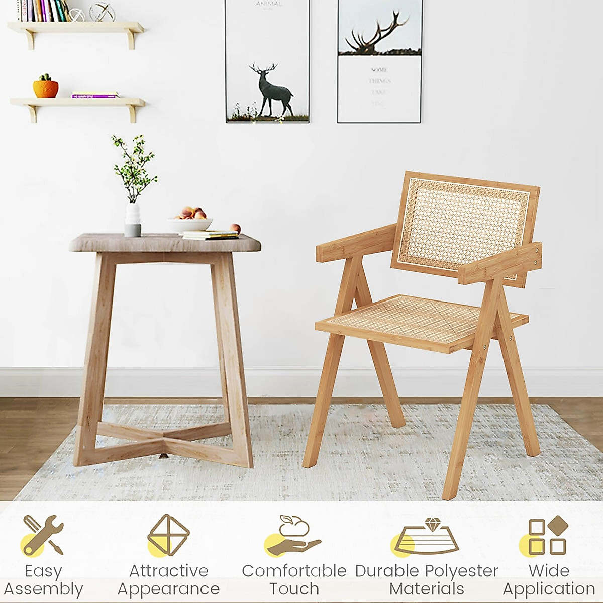 UJOYPAD Rattan Accent Chairs Set of 2,Mid Century Rattan Dining Chairs W/Bamboo Frame,High Back Lounge Armchair W/Anti-Slip Foot Pads,Rattan Side Chair for Dining Room,Living Room,Bedroom