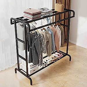 Double Rails Clothes Rack, Industrial Pipe Style Rolling Garment Rack, Heavy Duty Clothes Hanging Rack for Shop Home Office Laundry,Black,120 * 50 * 150cm