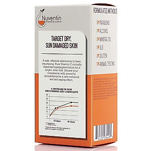 Nuventin Pure Vitamin C Facial Serum Skin Care Anti-Aging Moisturizer Vitamin C Face Booster W/Antioxidants For Dry Skin, Age Spots, Sun Damaged Skin, Wrinkle Repair, & Uneven Skin Tone, 1.75 Fl Oz