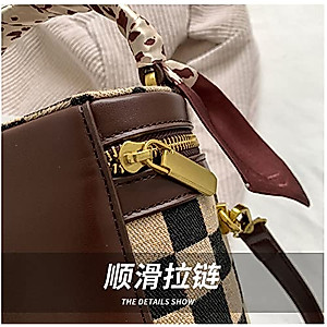 Fashion Cute Top Handle Flap Crossbody Bag for Women Classic Retro Plaid Bucket Cylinder Bag Shoulder Bag Purse (Brown)