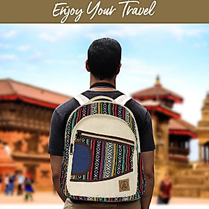 Ojas Yatra Pure Himalayan Hemp Backpack Large - Boho/Hippie Student Laptop Backpack for Women & Men - Handmade Notebook Bag for Travel & Festivals