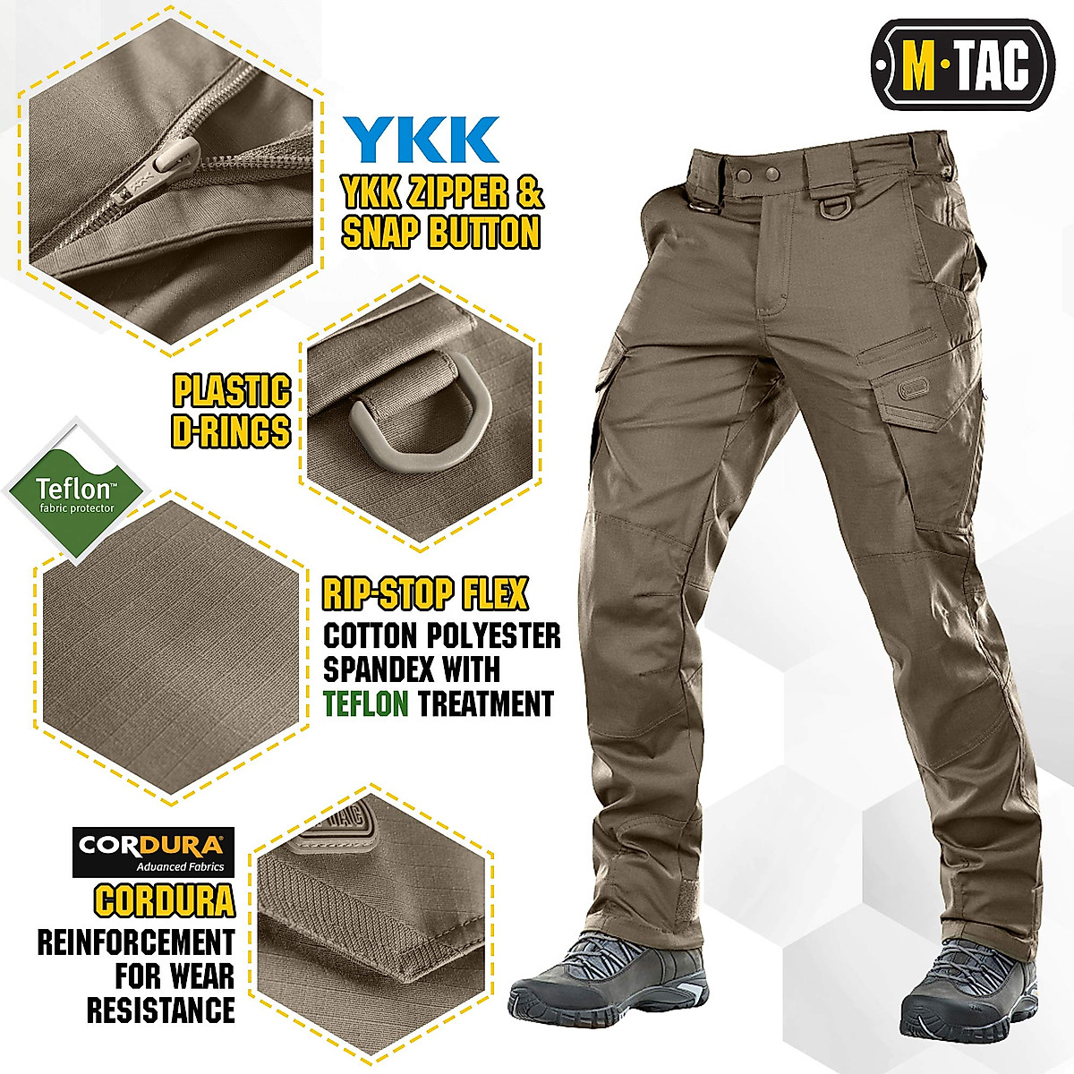 M-Tac Aggressor Flex - Tactical Pants - Men Cotton with Cargo Pockets (Olive Dark, W32 / L30)