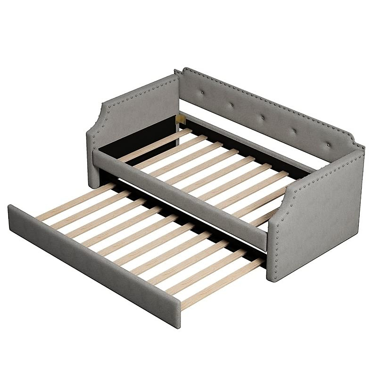 FLOYINM Upholstered Daybed with Trundle, Wood Slat Support,Upholstered Frame Sofa Bed, Twin