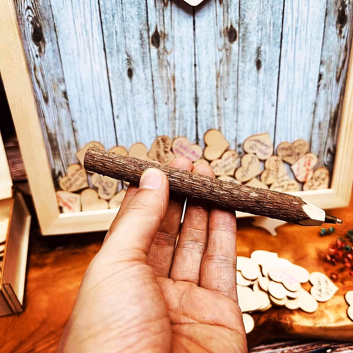 Wedding Guest Book Alternative Pen Sign Drop Top Wooden Frame for Baby Shower Birthday Party Decoration 120 Hearts