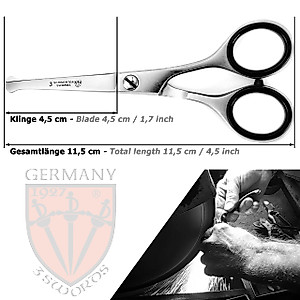 3 Swords Germany – professional NOSTRIL NOSE and EAR HAIR SCISSORS trimmer, stainless steel, straight blade rounded tip with black case for men and women