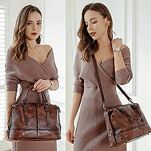 HESHE Women’s Vintage Leather Purses and Handbags Shoulder Bag Tote Top Handle Bags Designer Cross Body Satchel(Coffee-new)