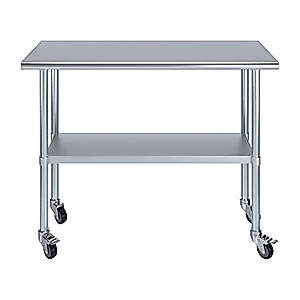 18" X 48" AmGood Stainless Steel Work Table with Wheels | Metal Mobile Table | Food Prep