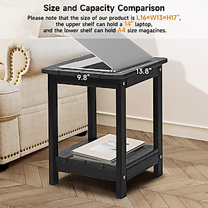 ONBRILL Adirondack Outdoor Side Table, Patio End Table with Storage, HDPS Weather Resistant for Patio, Pool, Porch, Garden, Black