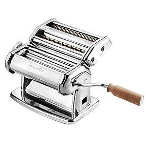 Imperia Pasta Maker Machine - Heavy Duty Steel Construction w Easy Lock Dial and Wood Grip Handle- Model 150 Made in Italy