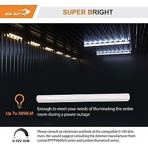 4FT LED Linear Shop Lights with Emergency Battery Backup,3 Color Selectable 3500K-5000K, Lumen Adjustable 4420/4940/5850LM,120-277V, 0-10V Dimmable, Built-in 90 Minute Emergency Battery (1PK)