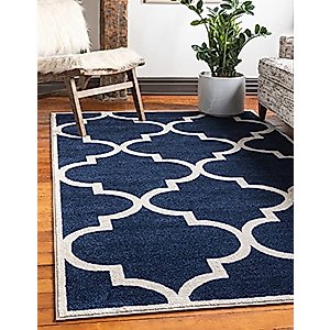 Unique Loom Trellis Collection Modern Morroccan Inspired with Lattice Design Area Rug, 2' 2" x 3' 1" Rectangle, Navy Blue/Beige
