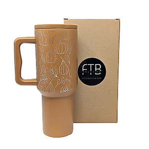 FTB Creative 40oz Custom Designed Wander Tumbler, Double Wall Stainless Steel, with Lid and Straw (Almond Butter, Oh My Gourd)