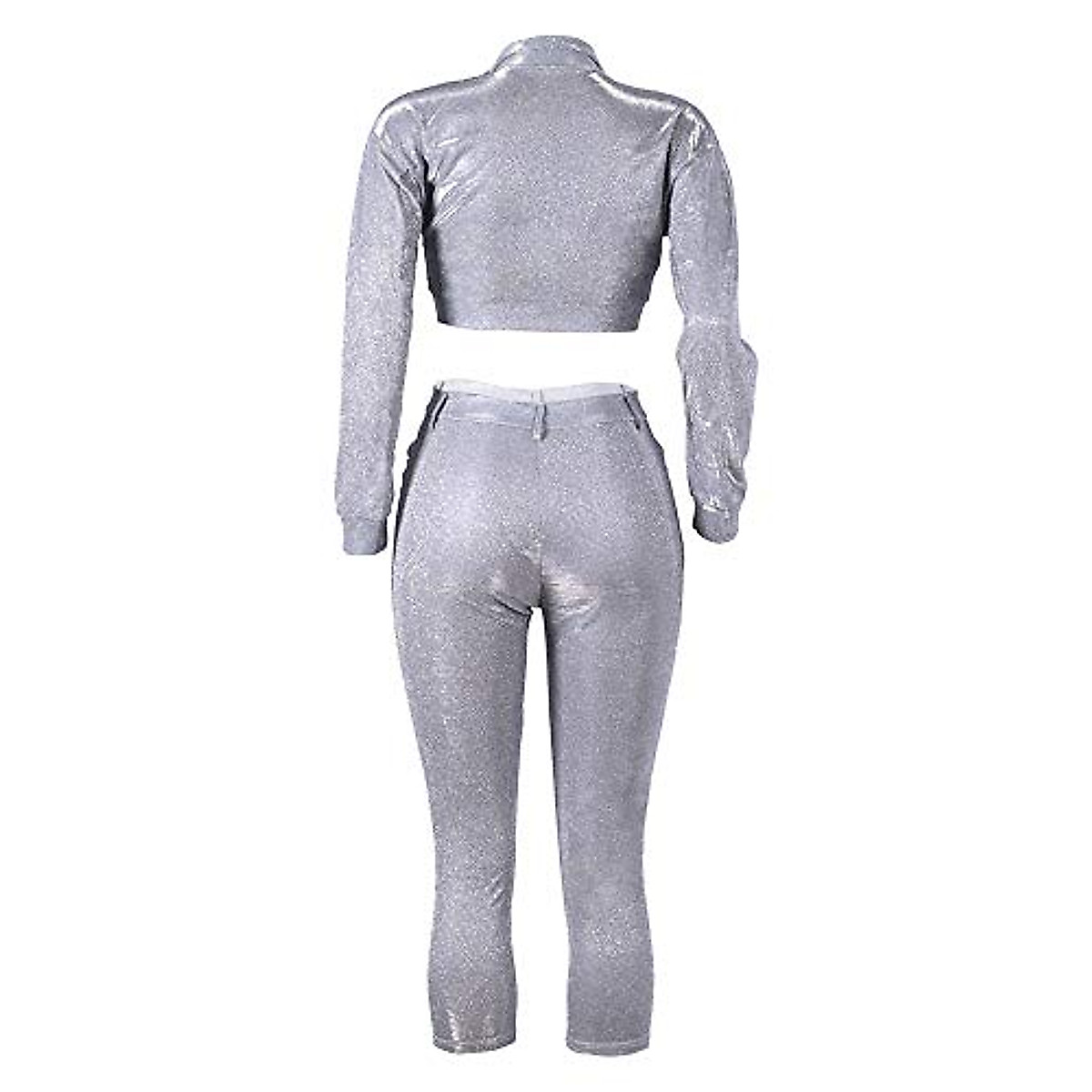 MS Mouse Womens Long Sleeve Jackets and Capris Set Sequin Two Piece Outfits L Silver