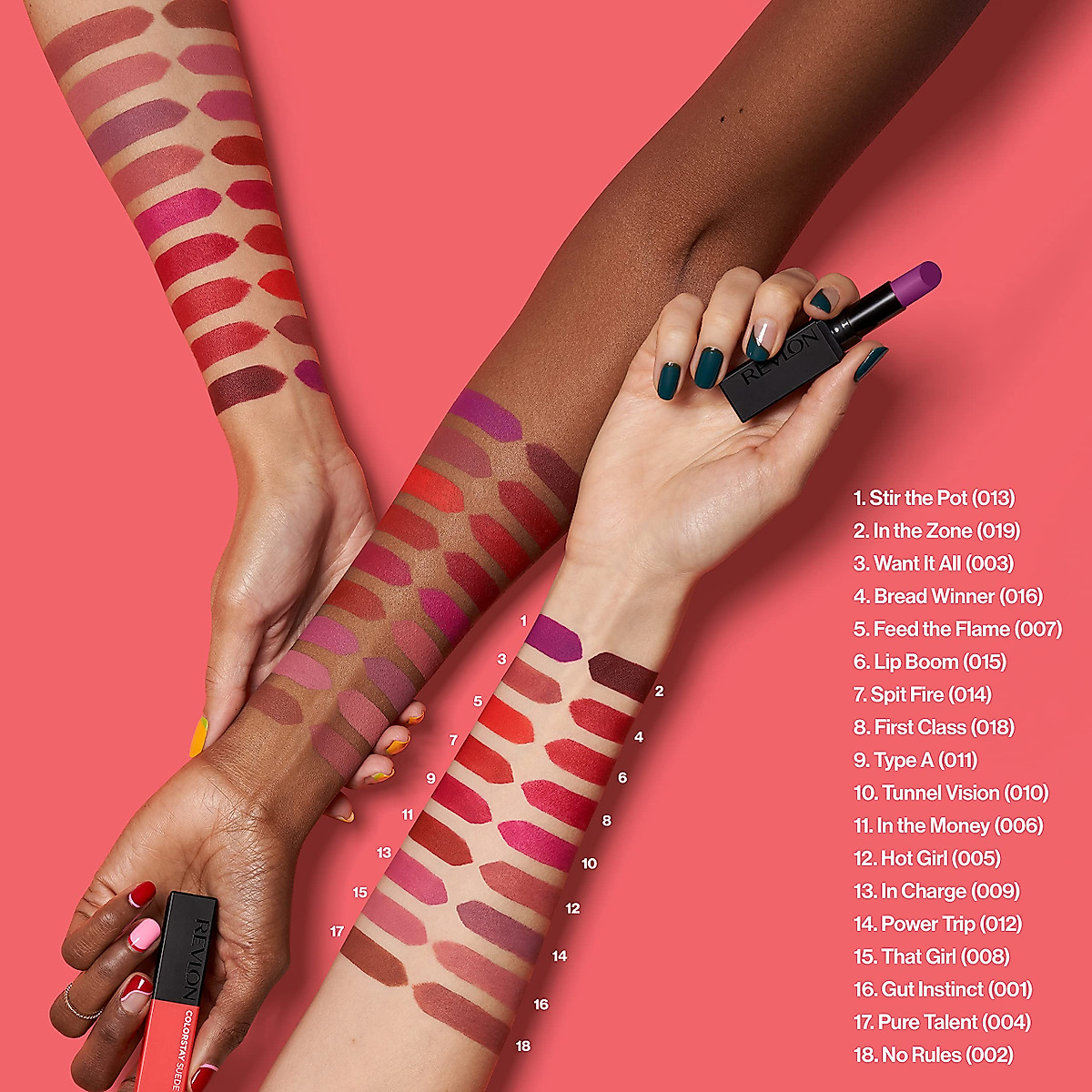 REVLON Lipstick, ColorStay Suede Ink, Built-in Primer, Infused with Vitamin E, Waterproof, Smudge-proof, Matte Color, 007 Feed the Flame, 0.09 oz.