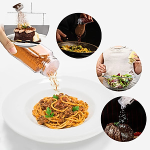 Keketin 30 Pack Glass Spice Jars 4 oz with Labels, Empty Square Spice bottles Seasoning Containers with Silver Caps and Shaker Lids(80 Black Labels,1 Funnel,1 Pen and 1 Brush Included)