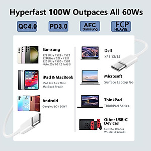 100W USB C to USB C Cable 10FT USB C Charger Cable 2Pack USB C Cord Fast Charging USB Type C Compatible with iPhone 16/15/Samsung/Android/Huawei/Google/Switch/MacBook/iPad and other USB-C port devices