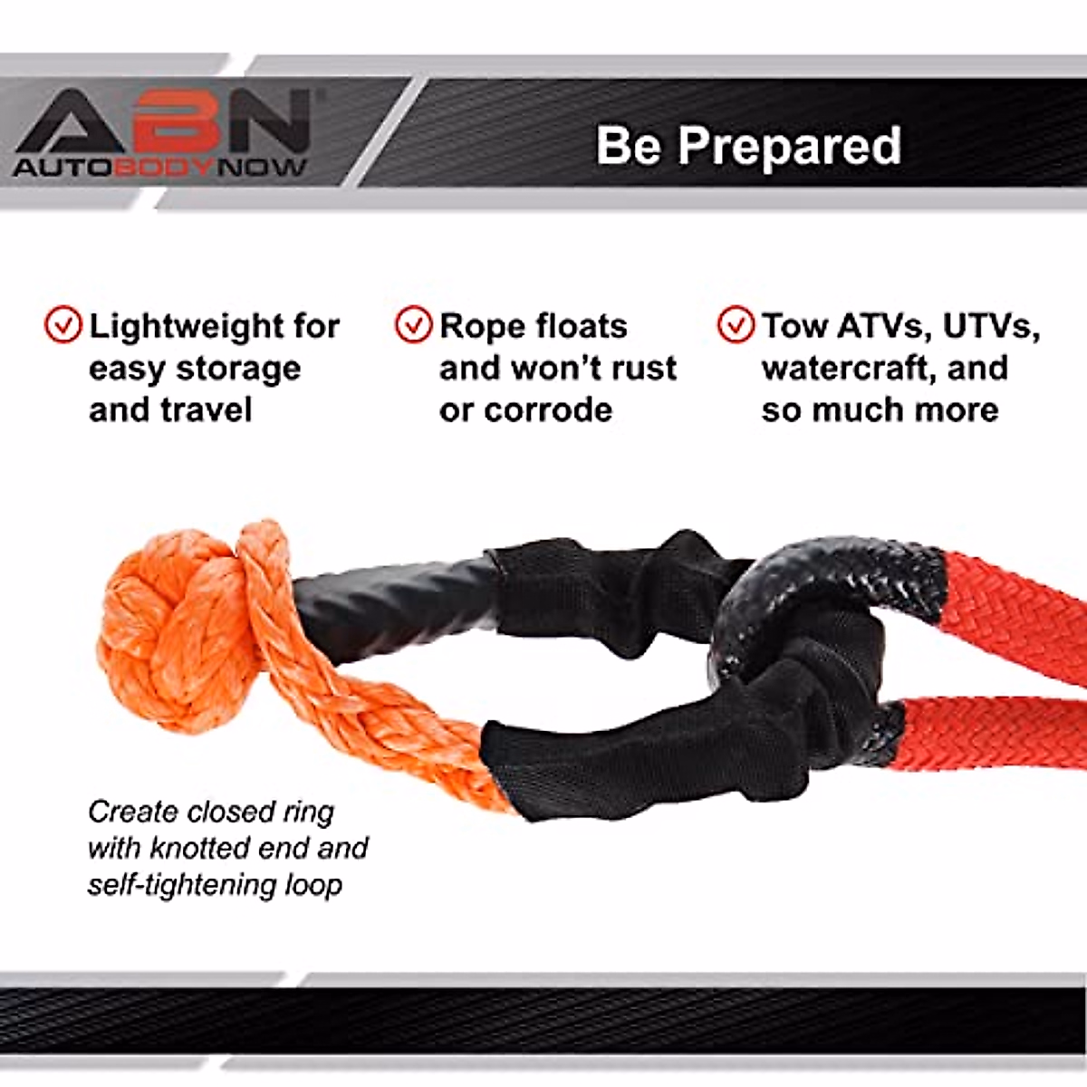 ABN Synthetic Soft Shackles for Tow Straps - 2pk 43,000lb Capacity Towing Strap 22in Recovery Ropes Ties for Off Road