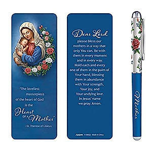 Heart of a Mother Madonna and Child Rollerball Pen with Bookmark Gift Set for Catholic Moms