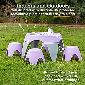 ECR4Kids Ayana Table and Stool Set, Outdoor Kids Table and Chairs, Light Purple/Light Grey, 5-Piece