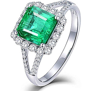 Lanmi Beautiful Natural Green Emerald Diamonds Engagement Ring Solid 14K White Gold Wedding Rings for Ladies Women Promotion