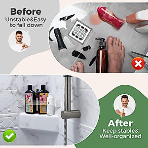 ENONCI RV Accessories for Inside Clear, Camper Must Haves, Shower Corner Storage Bar with 2 Razor Hanger, Adjustable Acrylic for Corner Shelves Length 8-14 inches Applicable for Most RV Camper