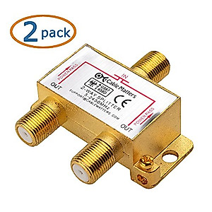 Cable Matters 2-Pack Bi-Directional 2.4 Ghz 2 Way Coaxial Cable Splitter for STB TV, Antenna and MoCA Network - All Port Power Passing - Gold Plated and Corrosion Resistant