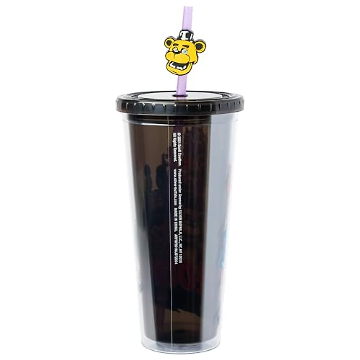 Silver Buffalo Five Nights at Freddy's I Survived Plastic Cold Cup with Lid and Topper Straw, 24 Ounces