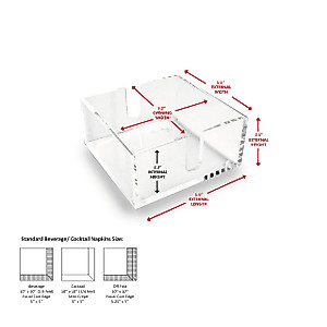 Acrylic Napkin Holder- (5.5 x 5.5 x2.5 Inches) Cocktail Napkin Holder, Napkin Holders for Kitchen and Bathroom, Napkin Holder for Table, Acrylic Paper Towel Holder, Bathroom Napkins Holder.