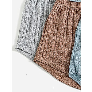 SheIn Women's 3 Sets Rib Knit Lounge Set Crop Cami Top and Tie Front Shorts Sleepwear Pajama Set Multicoloured Medium