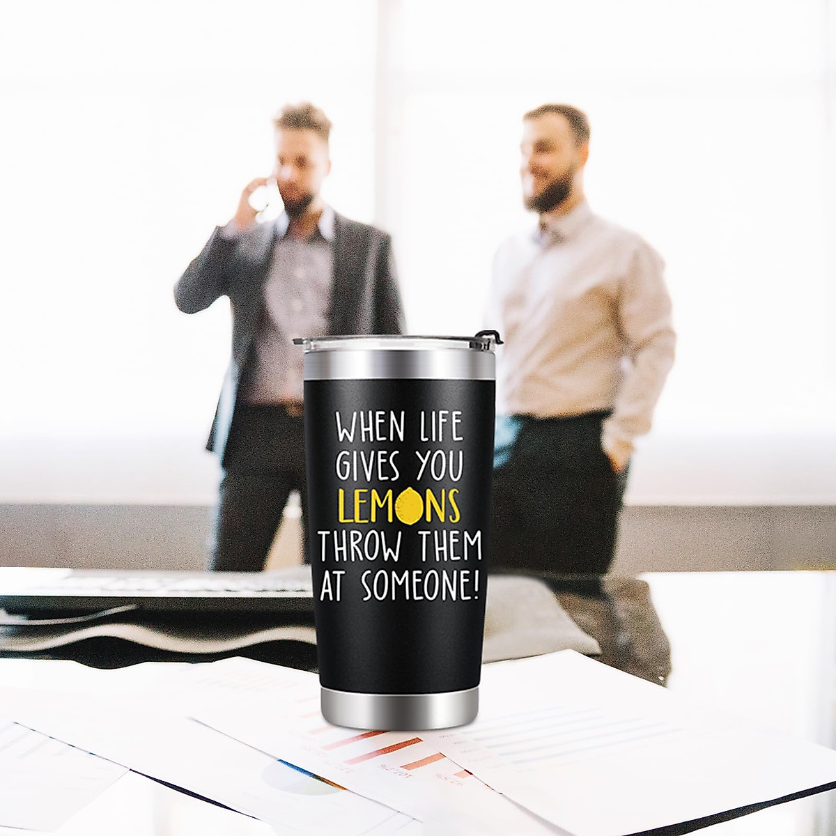 KOOLDRINK When Life Gives You Lemon Throw Them at Someone Tumbler-Inspirational Gifts for Women Men-Funny Christmas Gifts for Coworker,Boss Lady-Birthday Gifts ideas Black 20oz