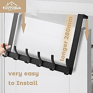 HOMOTEK Over The Door Hooks Longer, Heavy Duty Over Door Rack for Bathroom, Door Hanger Coat Holder with 12 Hooks for Hanging Clothes, Towels and Hat, 11" Bracket, Fits 1-3/4" Thick Door, Black