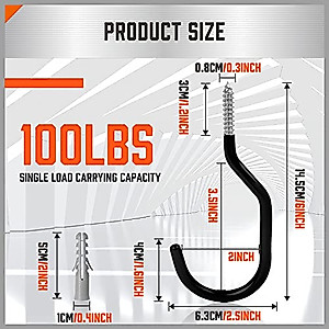 HORUSDY 6 Pack Heavy Duty 6 inches, Capacity 100 LBS, Wall and Bike Hooks for Garage Ceiling