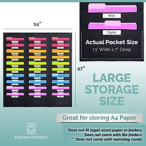 Black Pocket Chart for Classroom - 30 Pocket Storage Black Pocket Charts , 5 Over Door Hangers Included, Hanging Wall File Organizer for File Folders, School Mailbox, Home/Office Papers