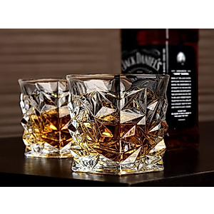 Diamond Whiskey Glasses - Set of 4 - by Vaci + 4 Drink Coasters, Crystal Made Bourbon, Scotch or Liquor Glass, Gift For Men & Women