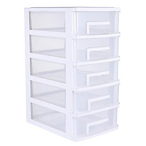 Kisangel Plastic Drawers 1pc Drawer Storage Cabinet Five Drawer Type Closet Layer Storage Cabinet Plastic Organizer Storage Rack for Office Home (White and Transparent) Storage Drawers