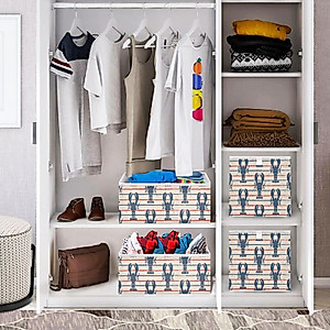Emelivor Retro Marine Lobster Cube Storage Bin Fabric Storage Cubes Large Storage Baskets for Shelves Collapsible Cube Organizer Bins for Shelves Home Office Clothes Clothing,11 x 11inch