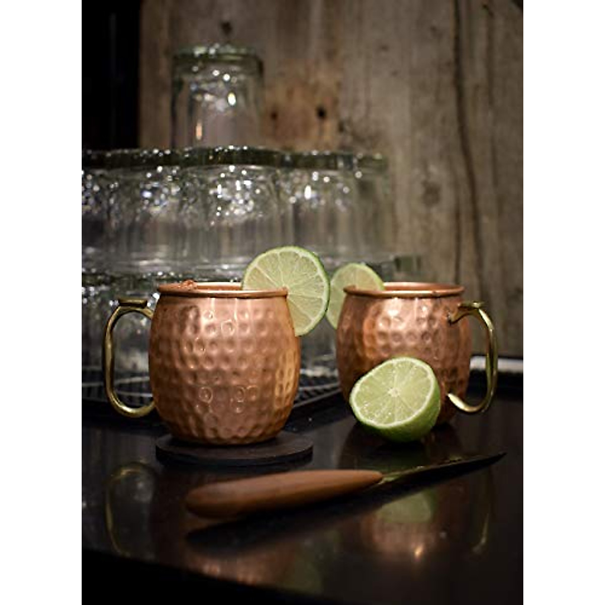 KoolBrew Moscow Mule Copper Mugs - Gift Set of 2, 100% Solid Handcrafted Copper Cups - 16 Ounce Food Safe Hammered Mug For Mules