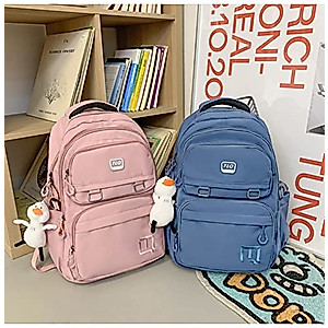 MeganJDesigns Cute Aesthetic Backpack for Teens Girls Boys College High Middle School Student Lightweight Book Bag Casual Kawaii Daypacks (B-Blue Aesthetic Backpack)